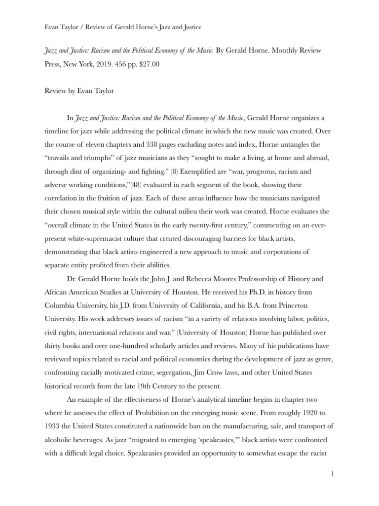 Book Review - Jazz and Justice by Gerald Horne | PDF