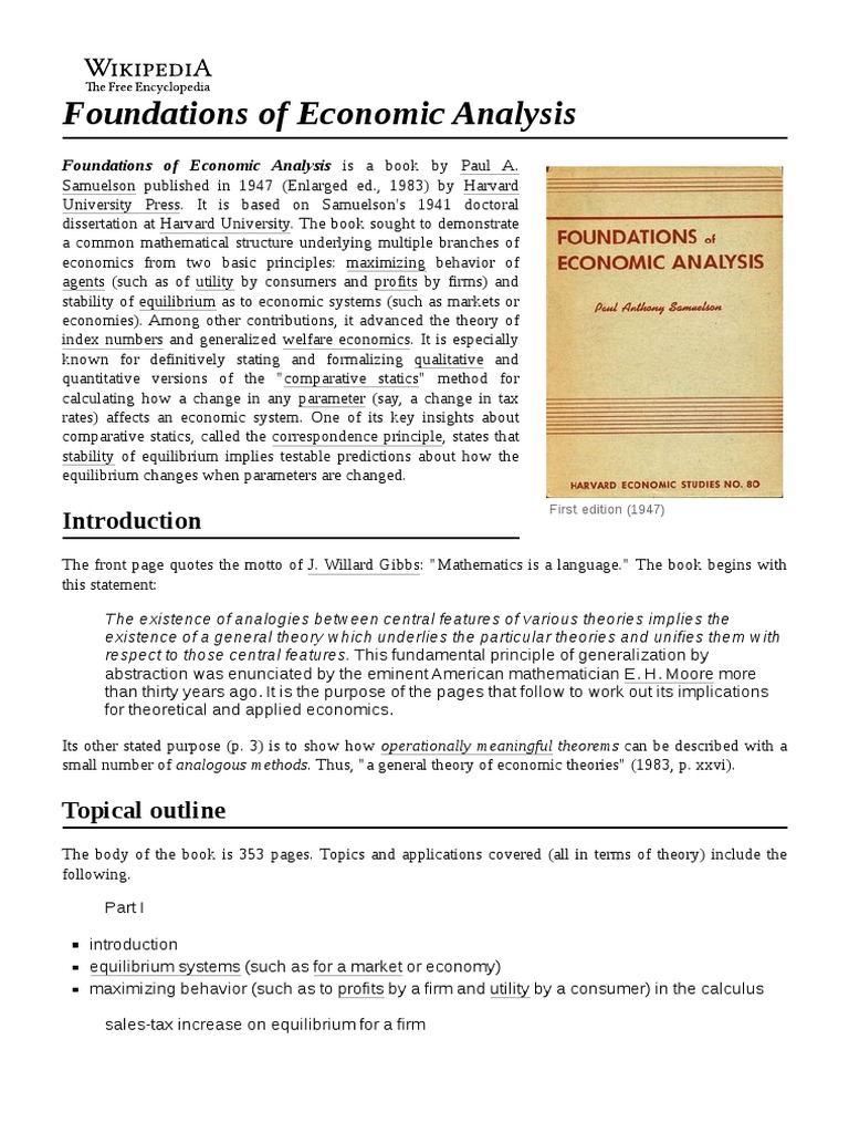 Foundations of Economic Analysis | PDF