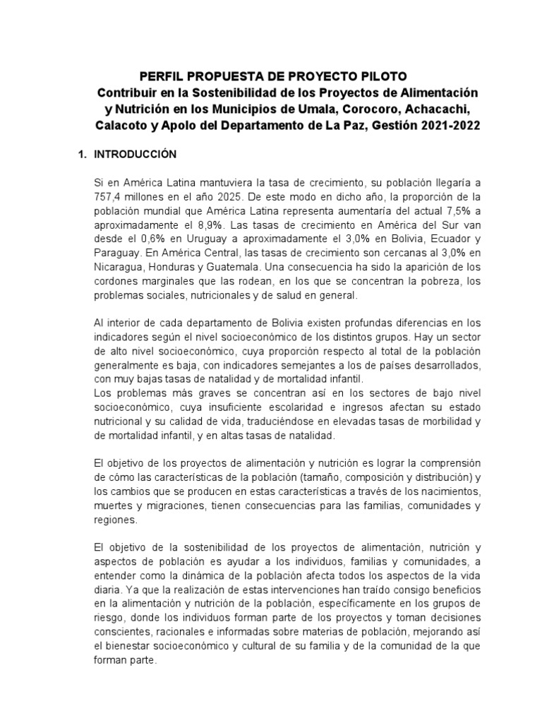 Perfil de Proyecto, Propuesta | PDF | Desnutrición | Comida y bebida