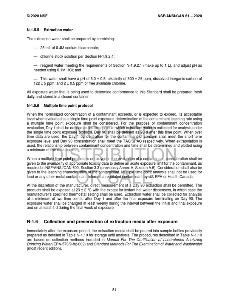 NSF/ANSI/CAN 61: Extraction Water Protocol | PDF | Detection Limit ...