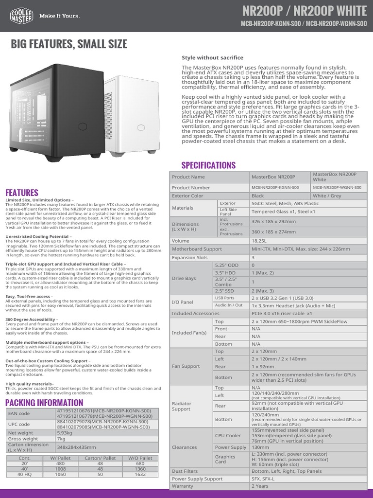 Product Sheet - MasterBox NR200P-NR200P White | PDF | Graphics Processing Unit | Computer Science