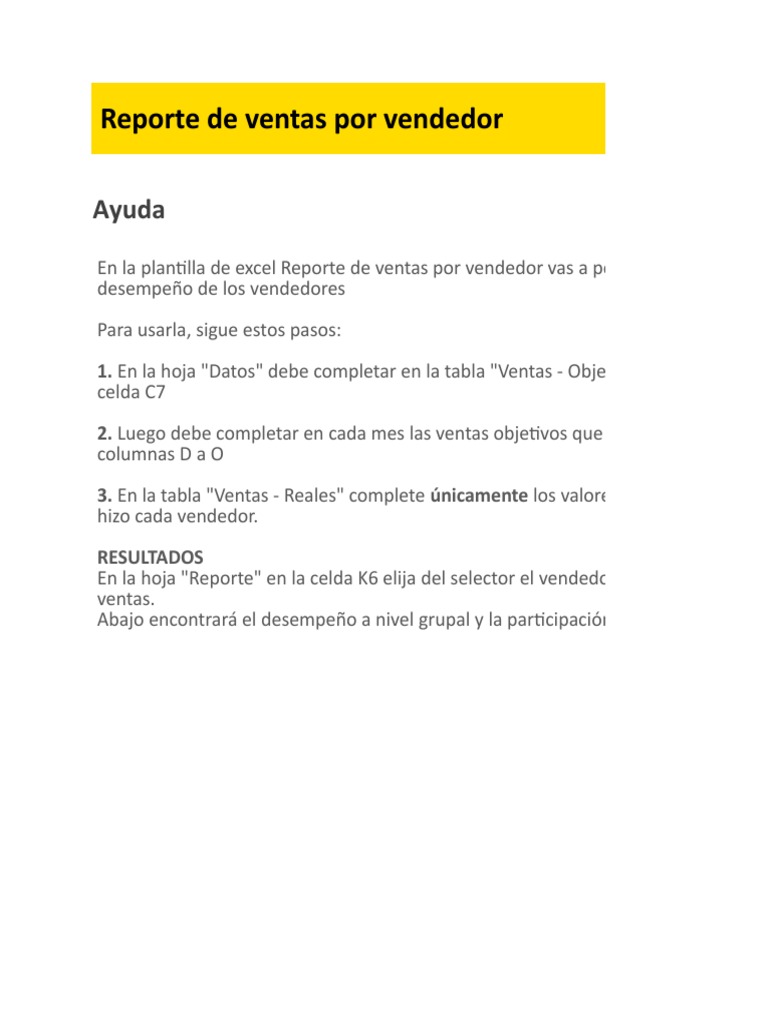 Reporte de Ventas Por Vendedor en Excel | PDF