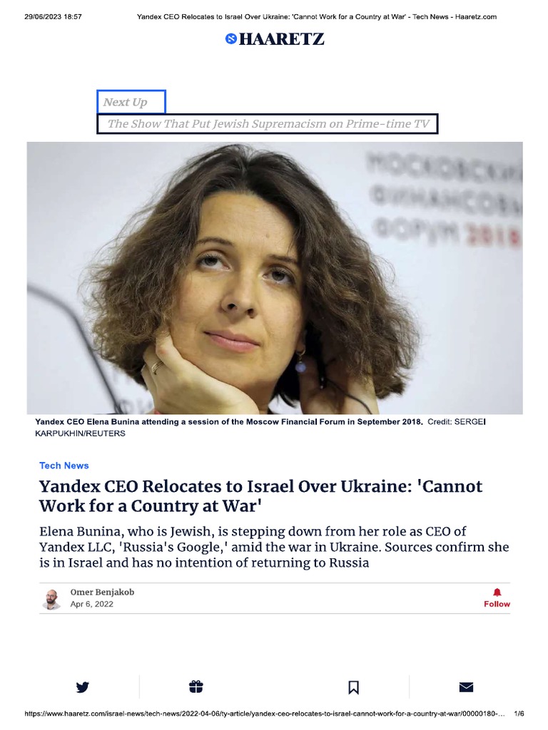 Yandex CEO Relocates To Israel Over Ukraine 'Cannot Work For A Country ...