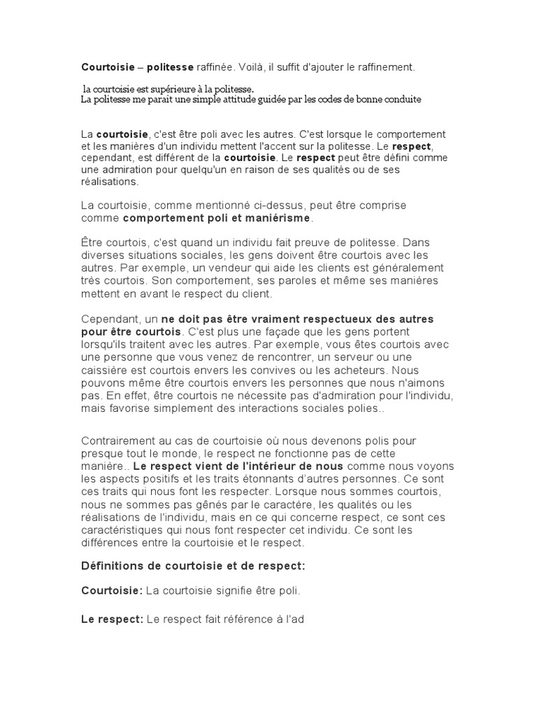 Courtoisie : Politesse Raffinée et Respect | PDF
