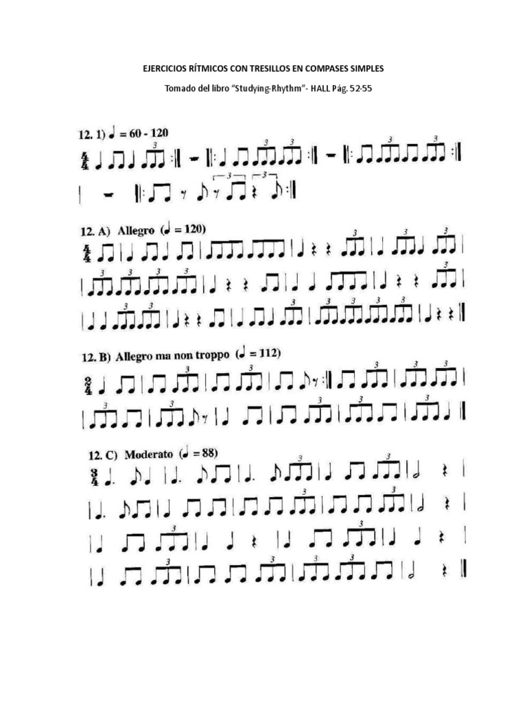 EJERCICIOS RÍTMICOS CON TRESILLOS EN COMPASES SIMPLES | PDF