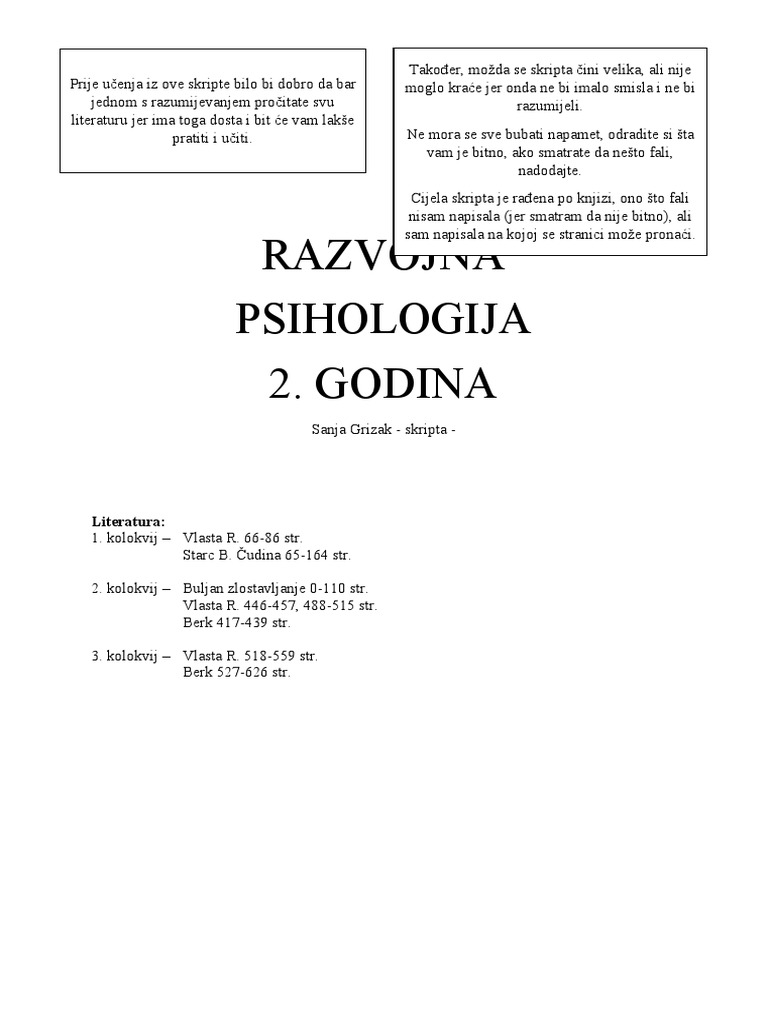 Razvojna Psihologija Cijela Skripta | PDF