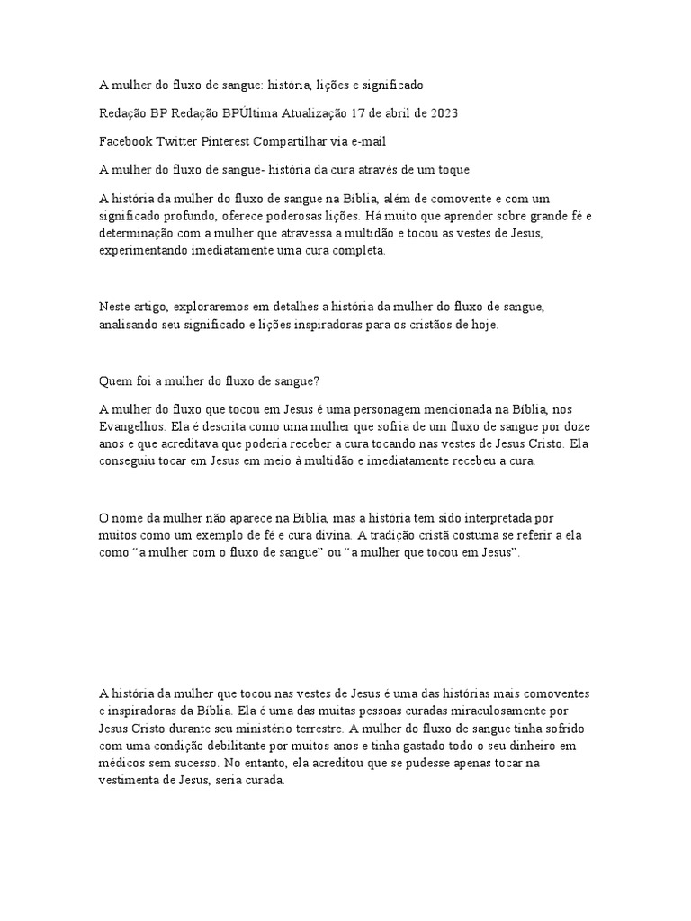 Estudo Muçher Hemorragica 1 | PDF | Jesus | Bíblia