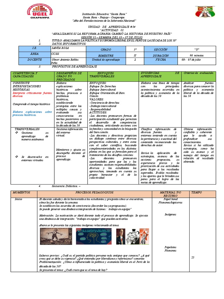 CCSS 5° Unidad 4 Ses 1 | PDF | Aprendizaje | Evaluación