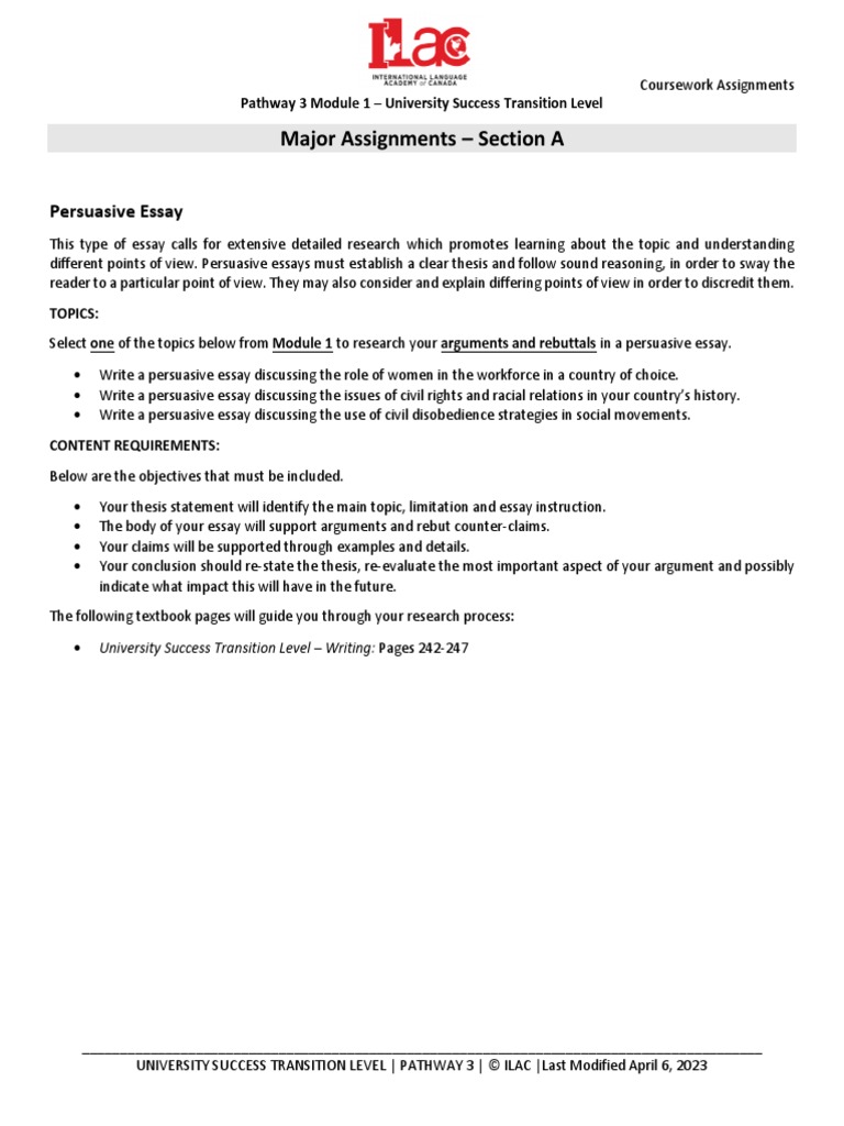 Pathway 3 Module 1 Assignments Guide - Student Version | PDF | Essays ...
