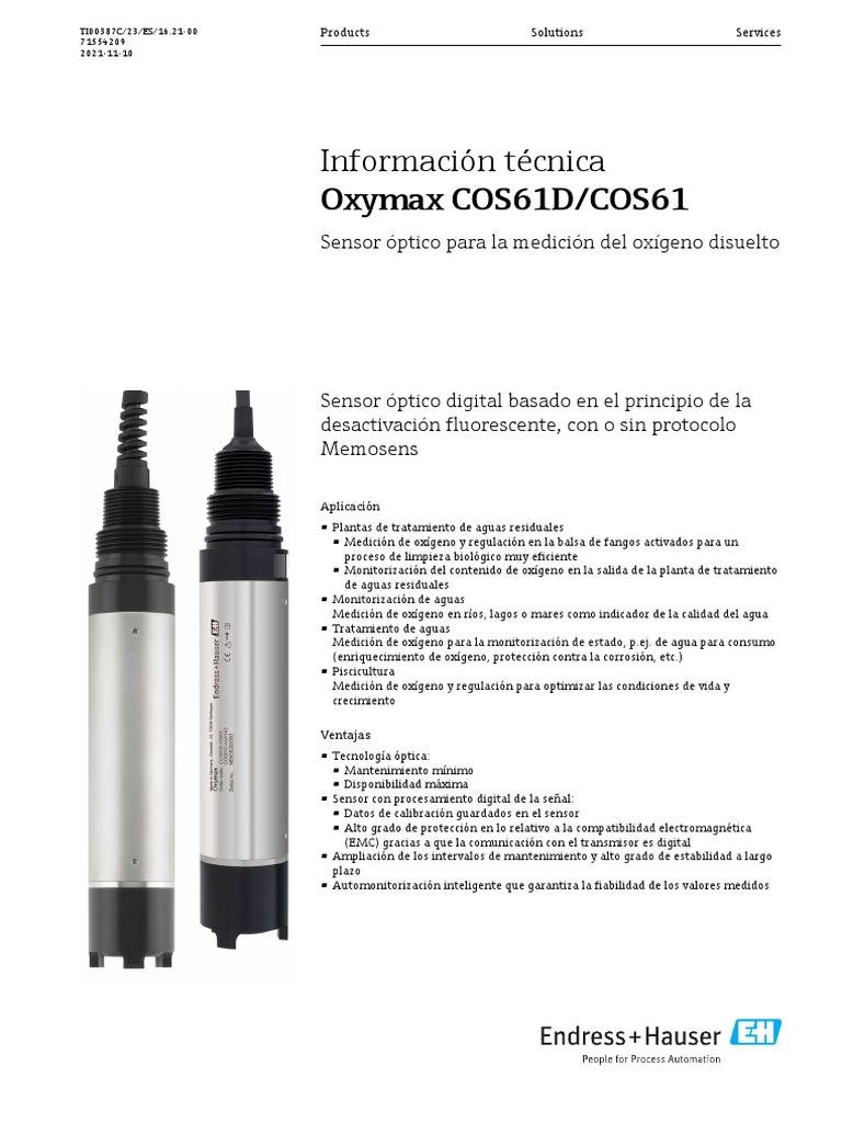Sensor Oxymax COS61D para Aguas | PDF | Fluorescencia | Química