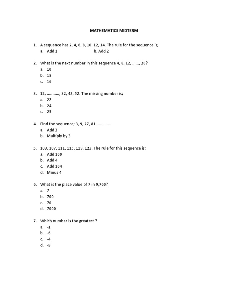Mathematics Midterm | PDF | Numbers | Mathematics