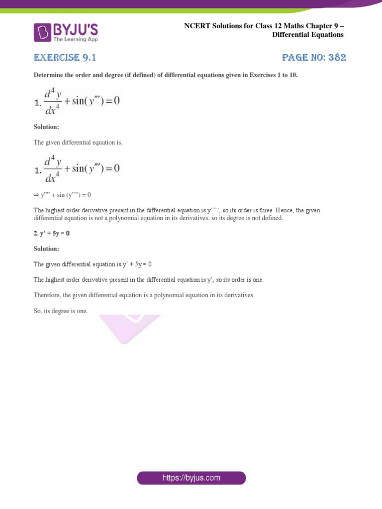 NCERT Solutions For Class 12 Maths May24 Chapter 9 Differential Equations | PDF | Equations ...