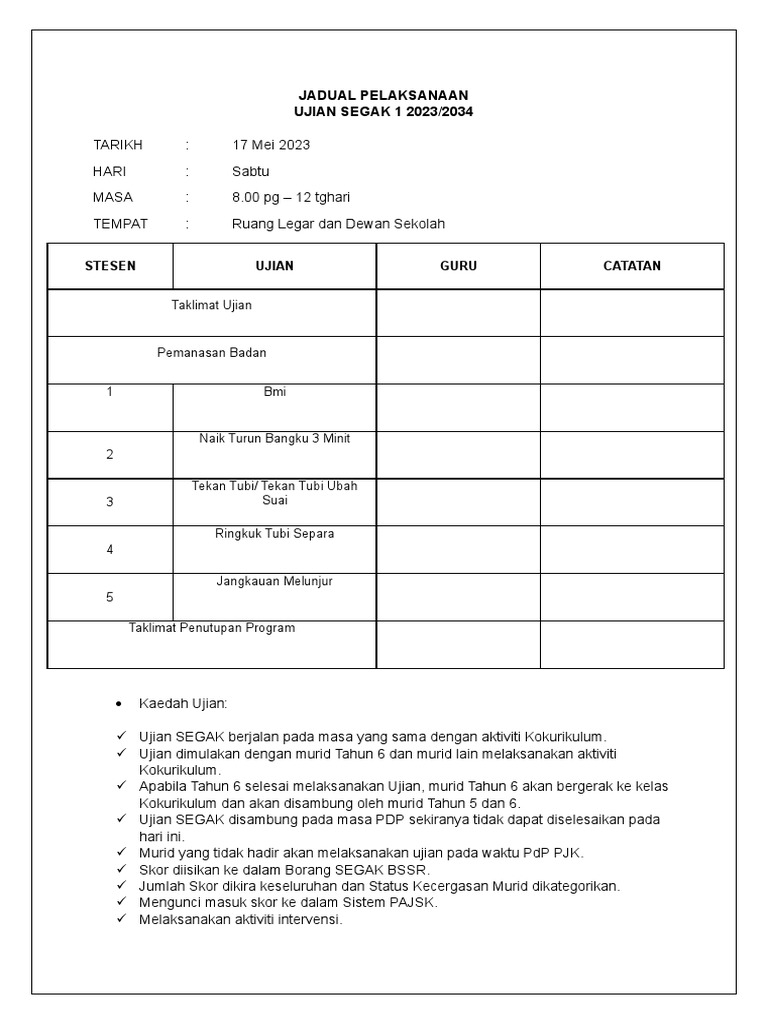 Jadual Ujian SEGAK 2023/2024 | PDF