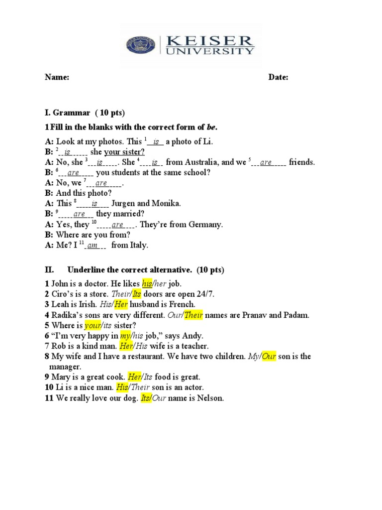 Mid-Term Test: Grammar and Vocabulary | PDF