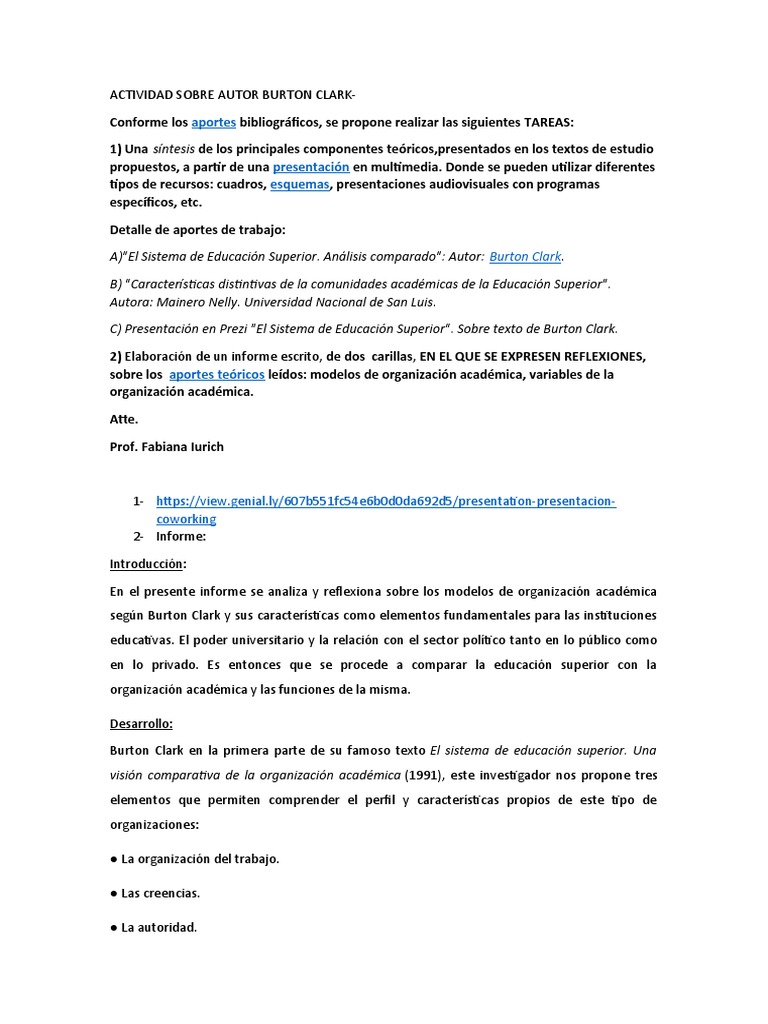 Actividad Sobre Autor Burton Clark | PDF | Ciencia y matemáticas