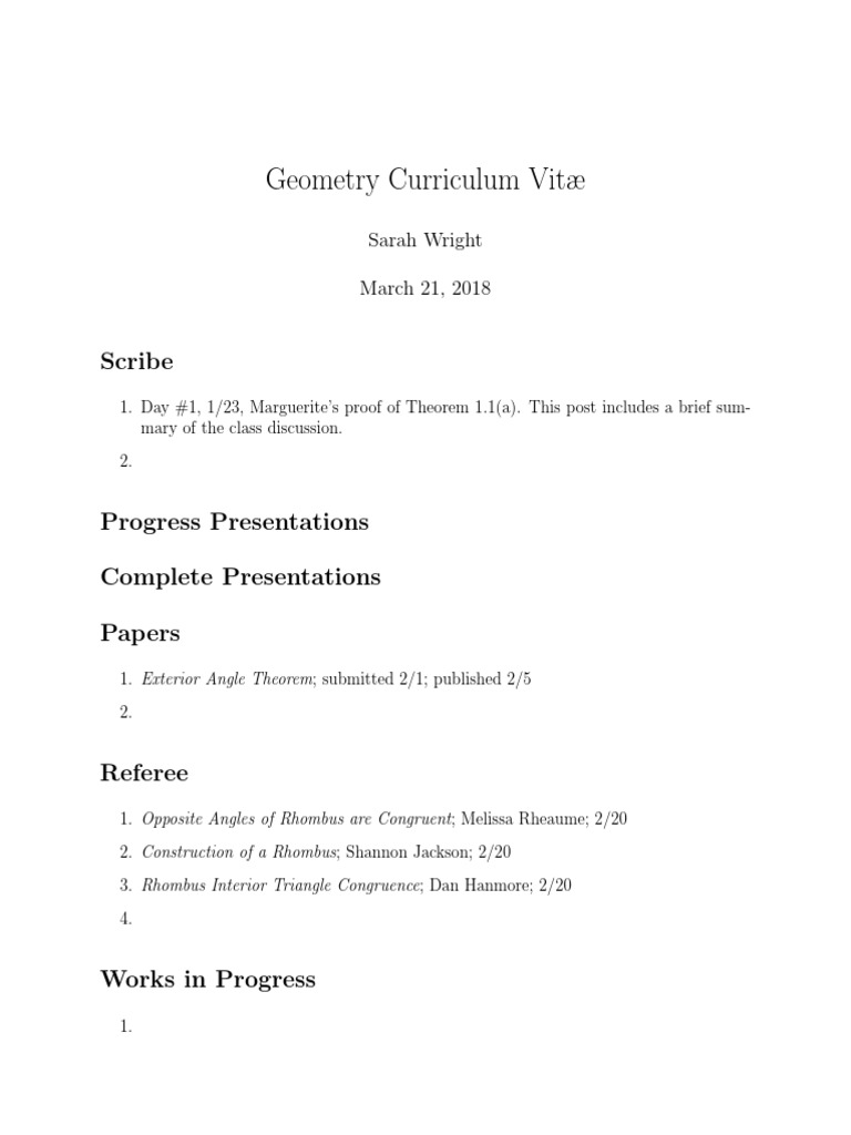 Geometry Course Curriculum Vitae CV Template | PDF