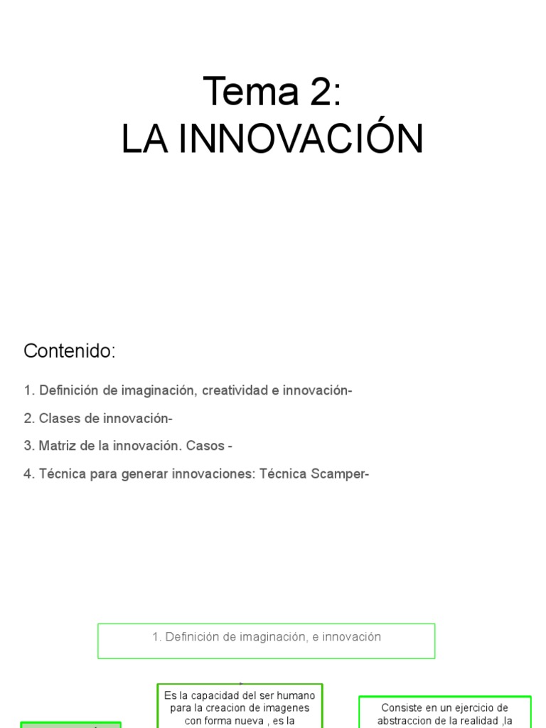 Tema 2 - LA INNOVACION | PDF | Innovación | Creatividad