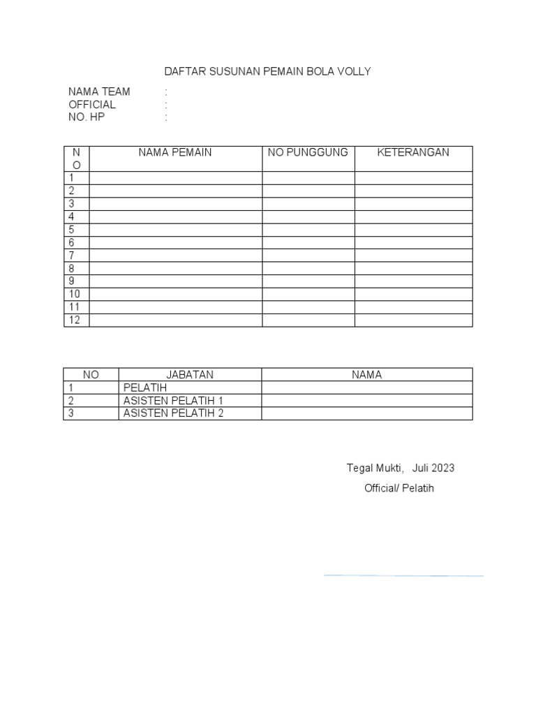 Daftar Susunan Pemain Bola Volly | PDF