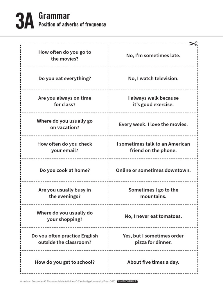 American Empower Elementary Photocopiable Unit 3 | PDF