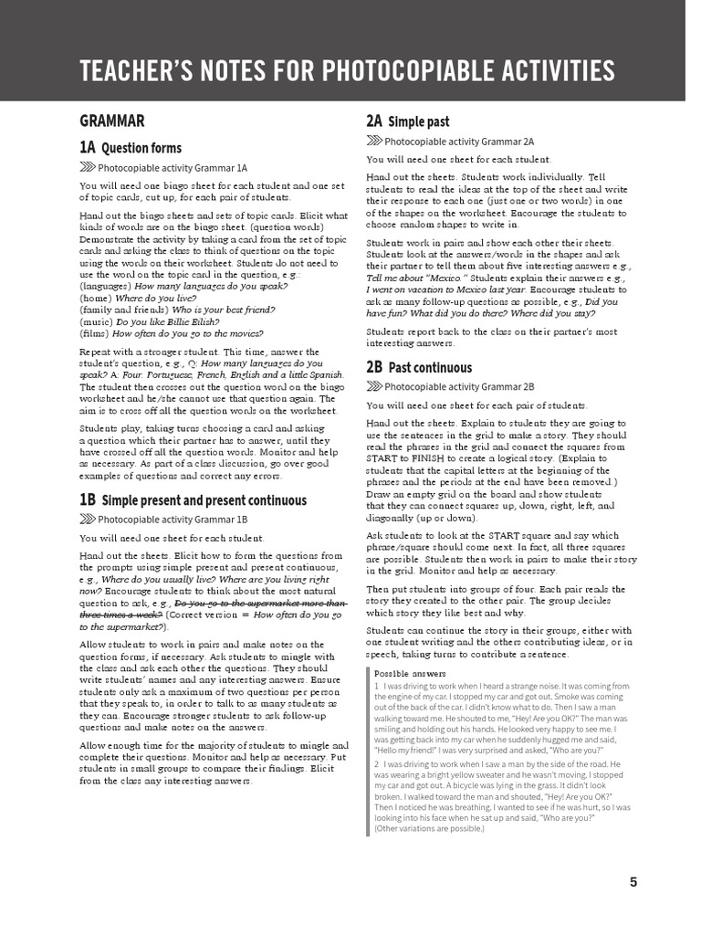 AmEmp - B1 - TB - Photocopiable - Teacher Notes | PDF