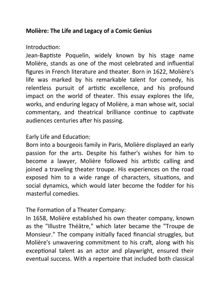 Life and Legacy of Molière | Download Free PDF | Molière | Theatre