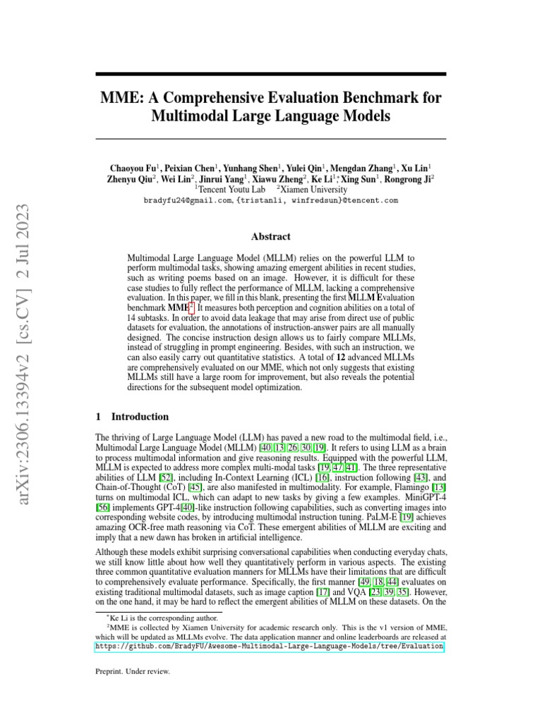 MME: A Comprehensive Evaluation Benchmark For Multimodal Large Language Models | PDF | Accuracy ...