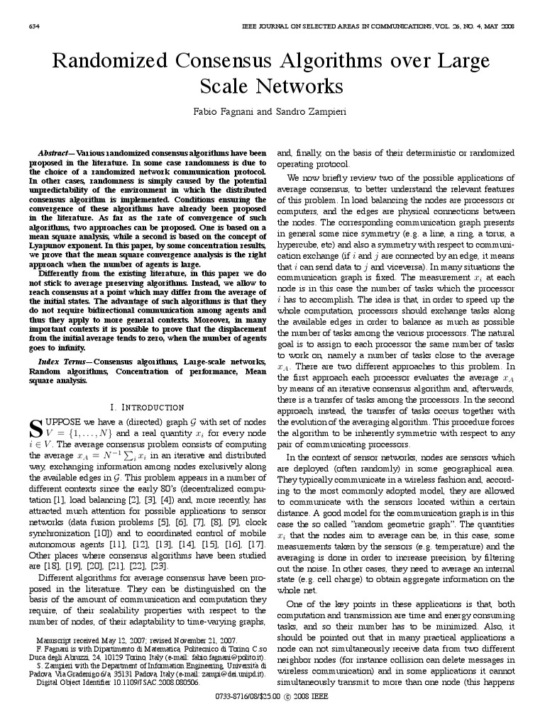 Randomized Consensus Algorithms Over Large Scale Networks Pdf