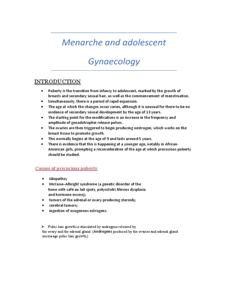 Menarche And Adolescent Pdf Puberty Combined Oral Contraceptive Pill