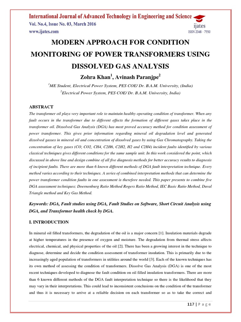 Modern Approach For Condition Monitoring of Power Transformers Using Dissolved Gas Analysis ...