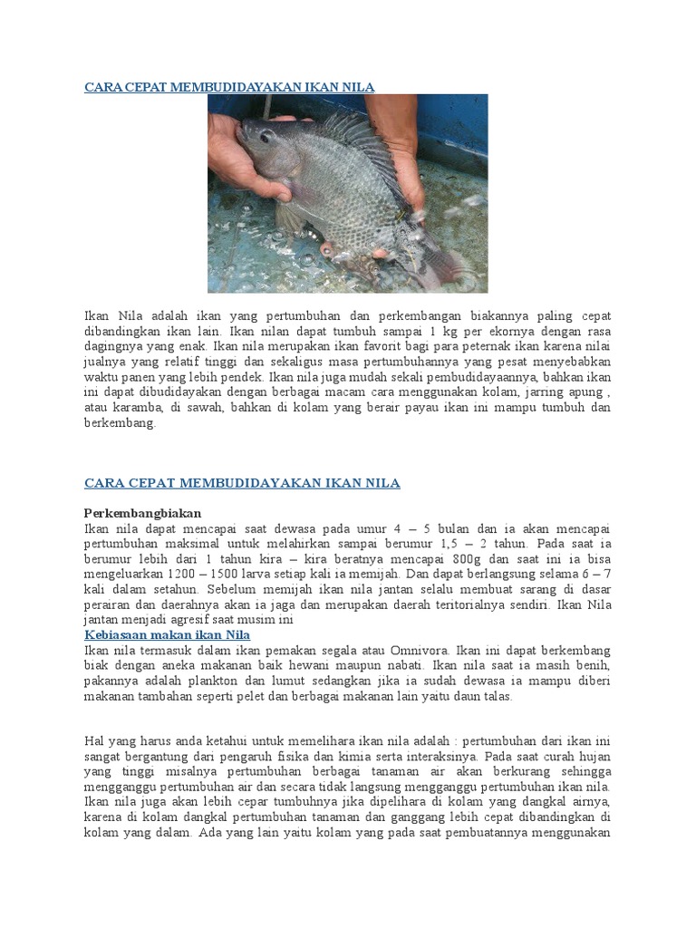 Membudidayakan Ikan Nila | PDF