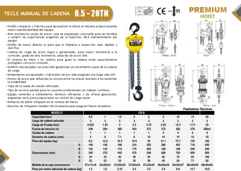 Ficha Tecle Manual Premium Hoist | PDF | Engranaje | Acero