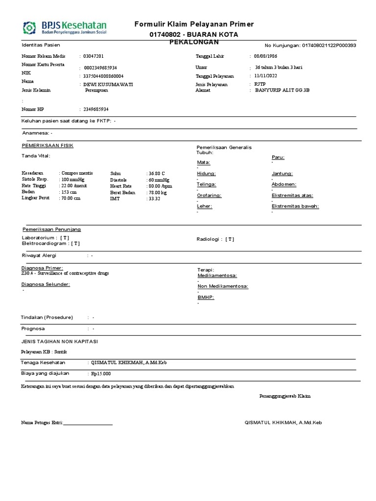 Formulir Klaim Pelayanan Kesehatan | PDF
