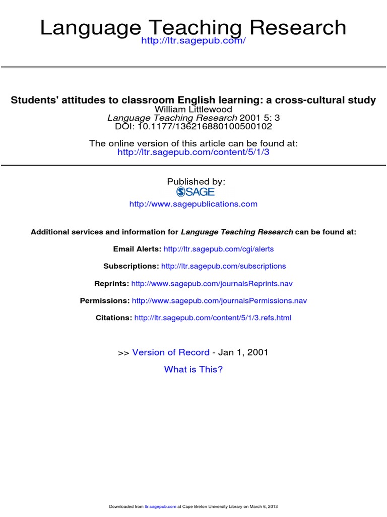 Students' attitudes to classroom English learning | PDF