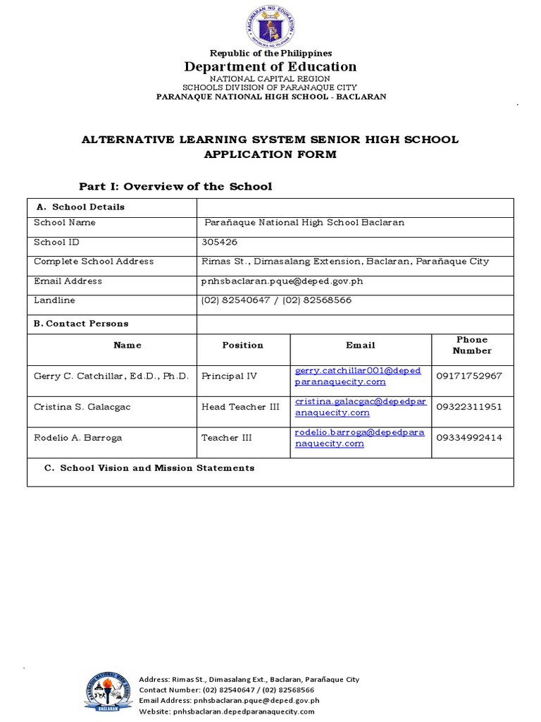 ALS SHS Application Form | PDF | Balance Sheet | Learning