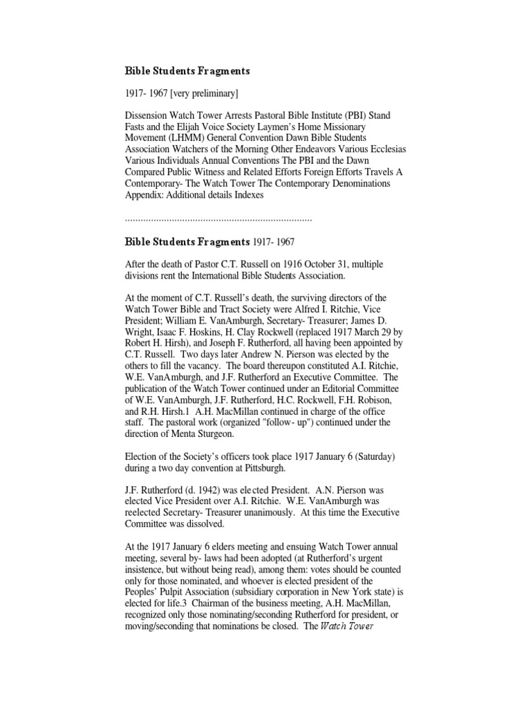 Bible Students Fragments, 1917-1967 | PDF | Bible Student Movement ...