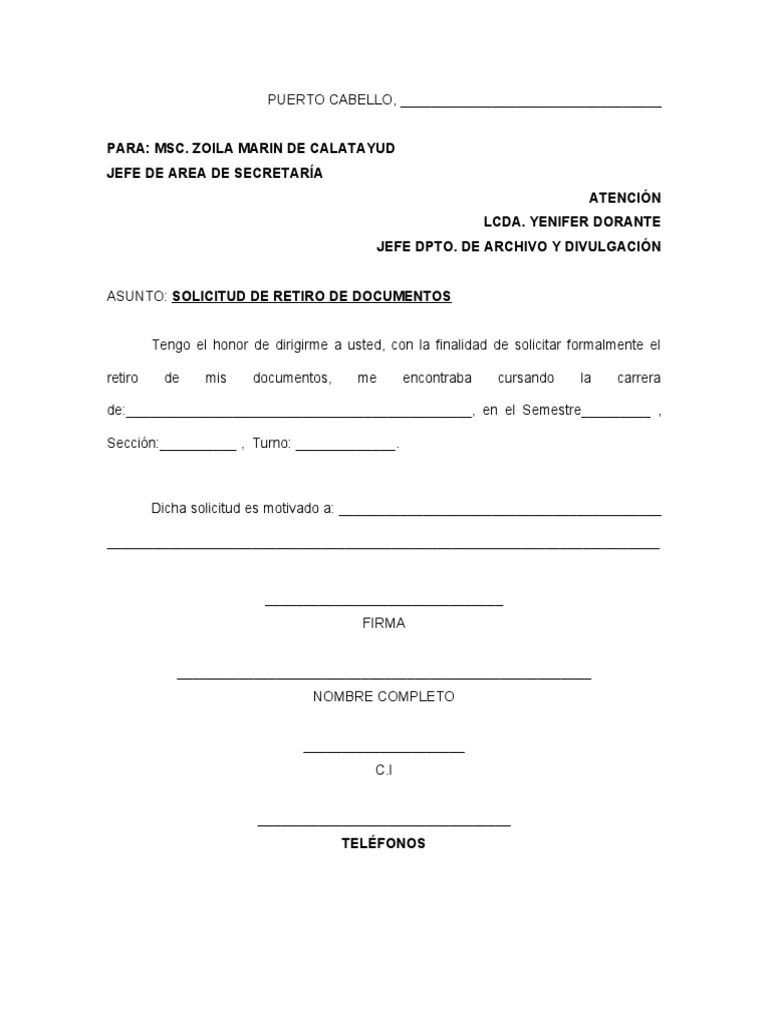 Solicitud Retiro de Documentos | PDF