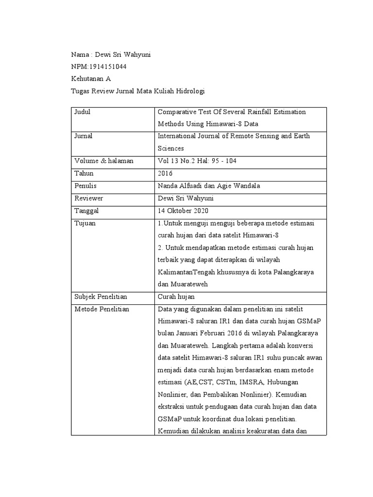 Dewi Sri Wahyuni 1914151044 KHT A Review Jurnal Hidrologi Hutan | PDF