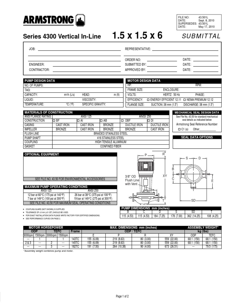 Series 4300 Vertical In-Line: Submittal | PDF | Pump | Mechanical Engineering