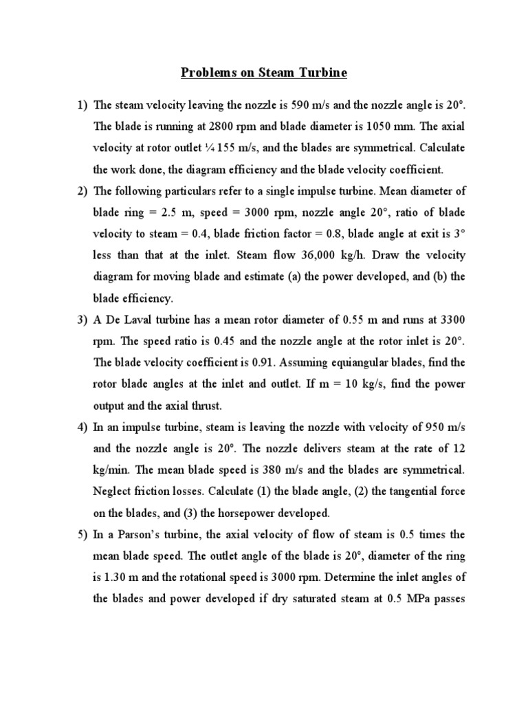 Problems On Steam Turbines | PDF