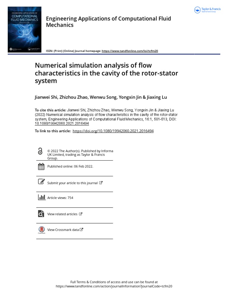 Numerical Simulation Analysis of Flow Characteristics in The Cavity of The Rotor Stator System ...