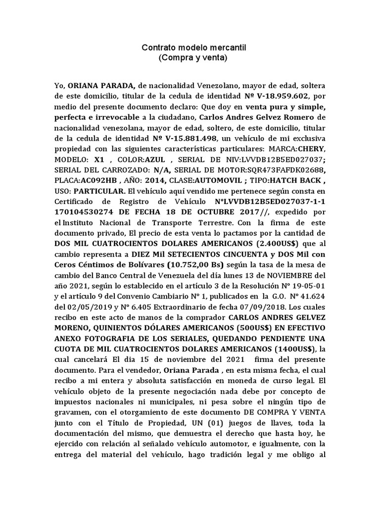 contrato mercantil (compra y venta) | PDF | Venezuela