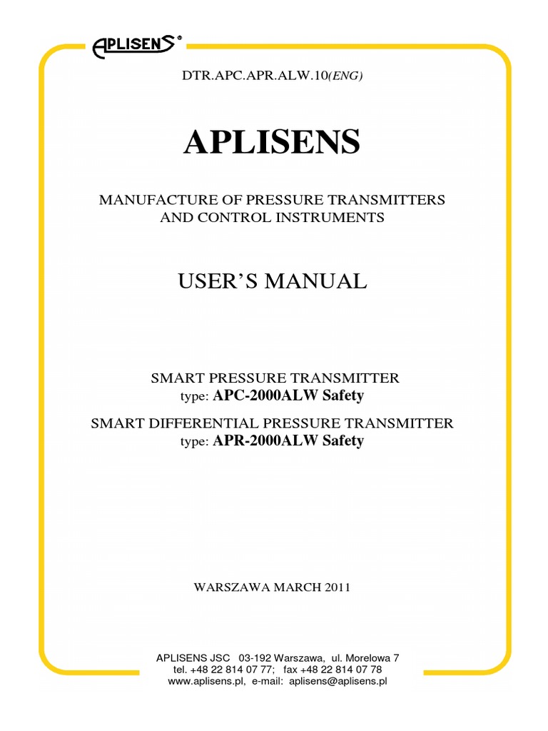 Apc 2000alw Smart Pressure Transmitter | PDF | Power Supply ...