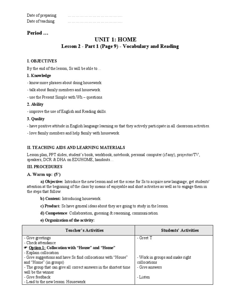 UNIT 1 - LESSON 2 - PART 1 - Vocabulary and Reading | PDF