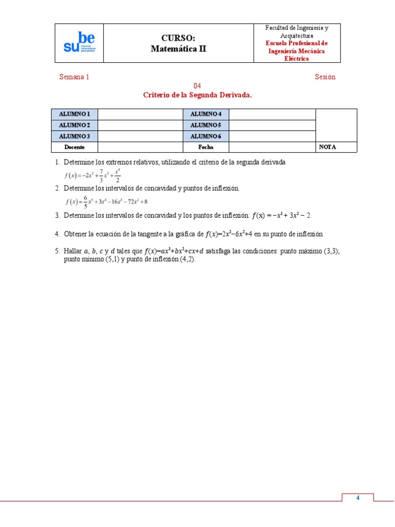 S1.s04 2 Resolver Ejercicios Aplicaciones de La Derivada. Criterio 2da Derivada | PDF