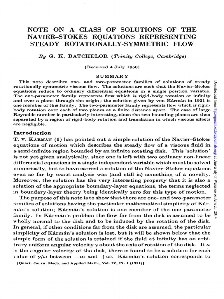 Note On A Class of Solutions of The Navier-Stokes Equations Representing Steady Rotationally ...