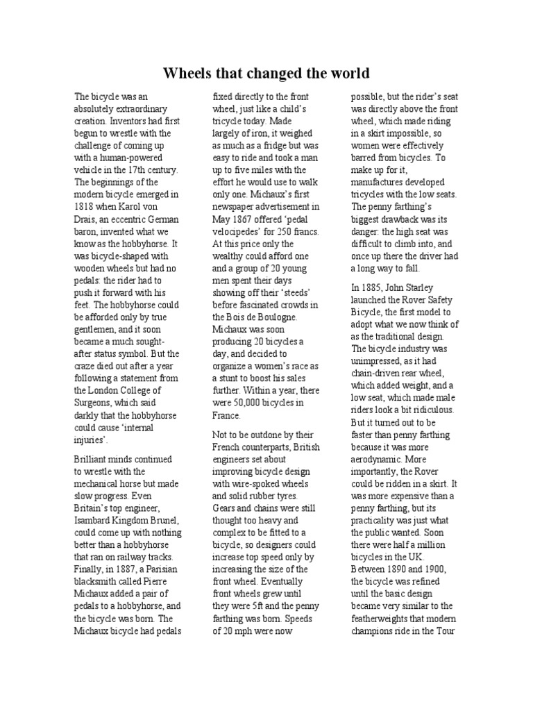 Wheels That Changed The World | PDF | Human Powered Transport | Vehicles