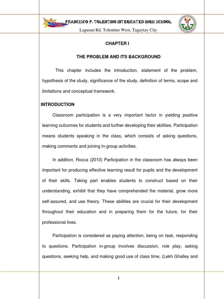 Chapter 1-5 Research Paper, Factors Affecting Class participation of ...