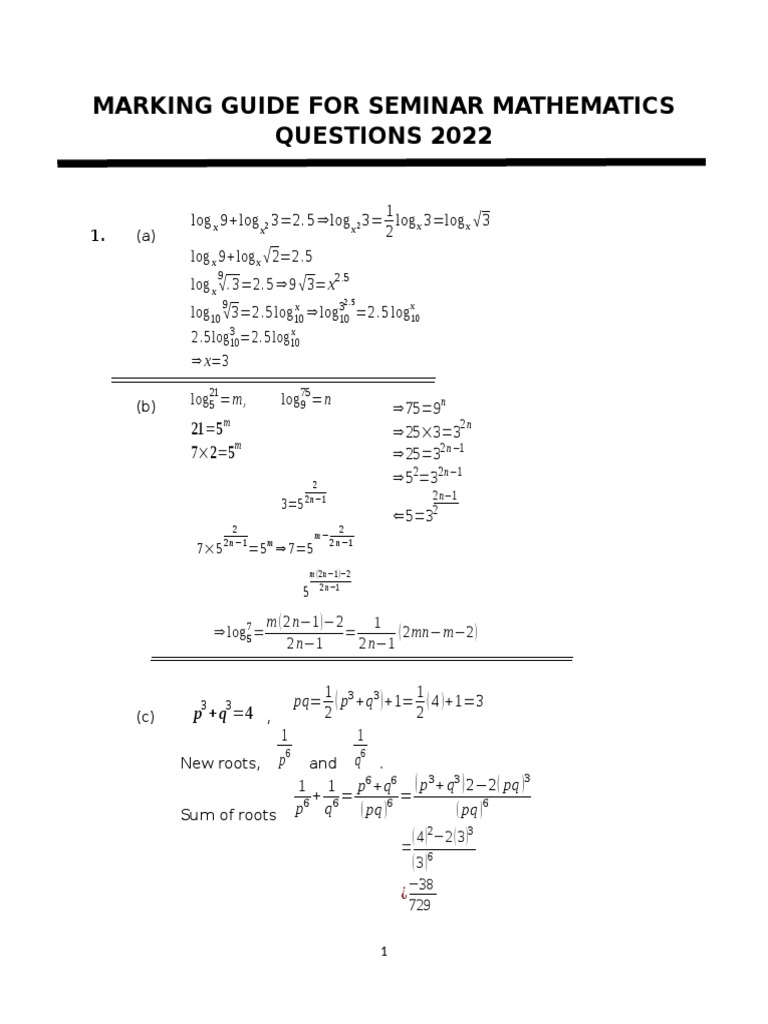 Marking Guide For Seminar Mathematics Questions 2022 | PDF | Lie Groups ...