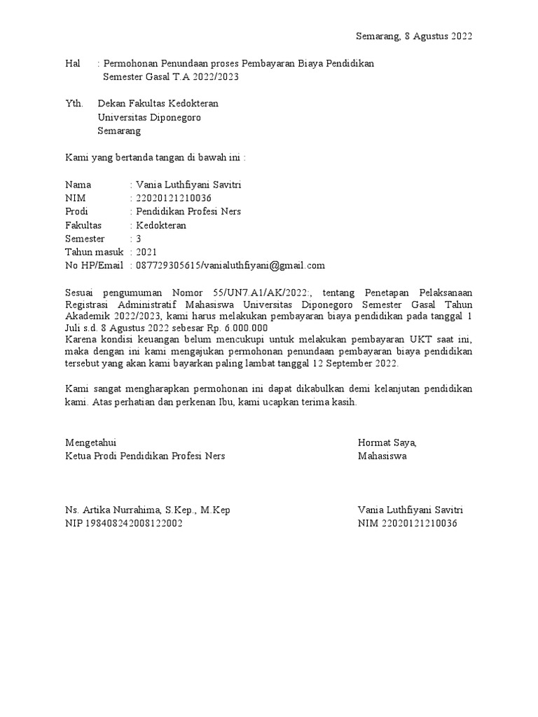 Contoh Form - Surat Tunda Bayar - Mahasiswa | PDF | Pengembangan Diri