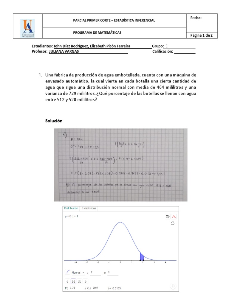 Parcial Primer Corte Estadística Inferencial 2023 PDF | PDF | Estadísticas | Distribución normal
